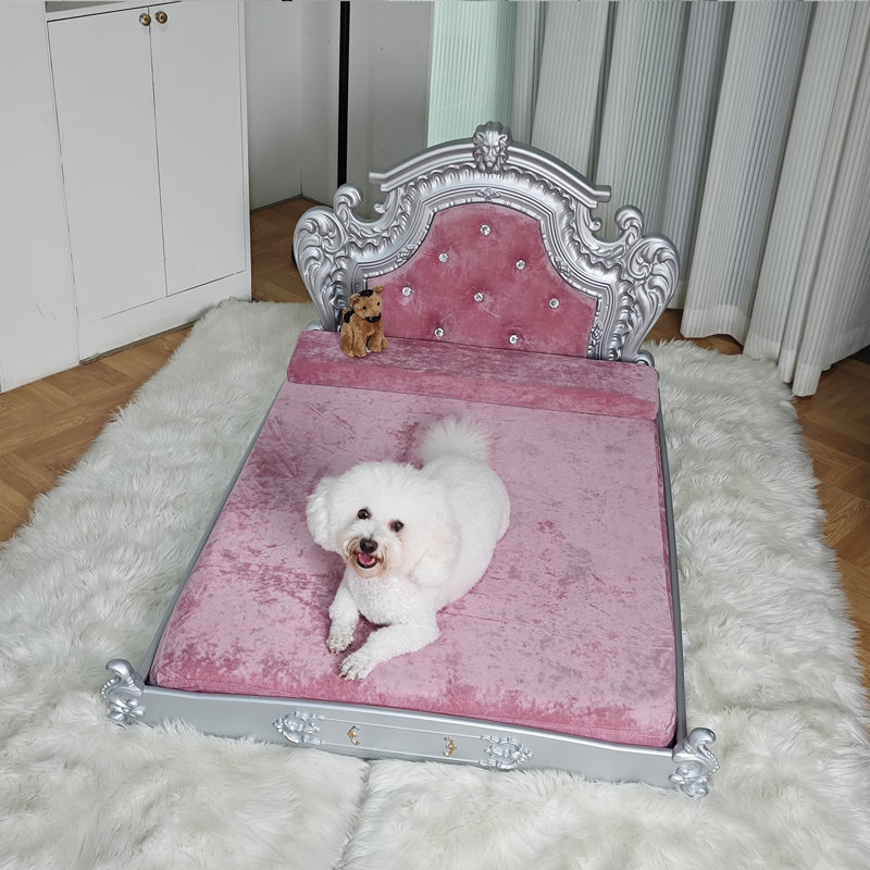 BingoPaw Luxury Silver Baroque Soft Velvet Dog Bed Pet Sofa Furniture With Tufted Headboard Diamonds Decor Reviews Wayfair